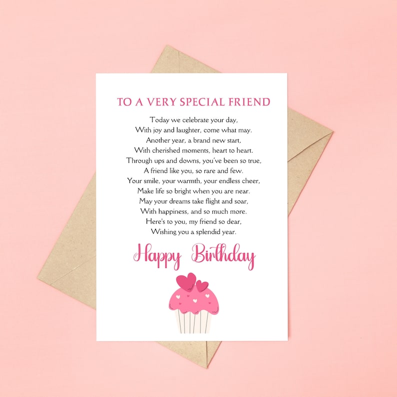 Printable Birthday Card for Friend: Heartfelt Poem (digital Download ...