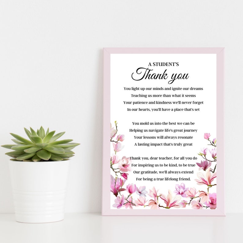 Teacher Appreciation Poem Print: Student Thank You Gift (digital ...