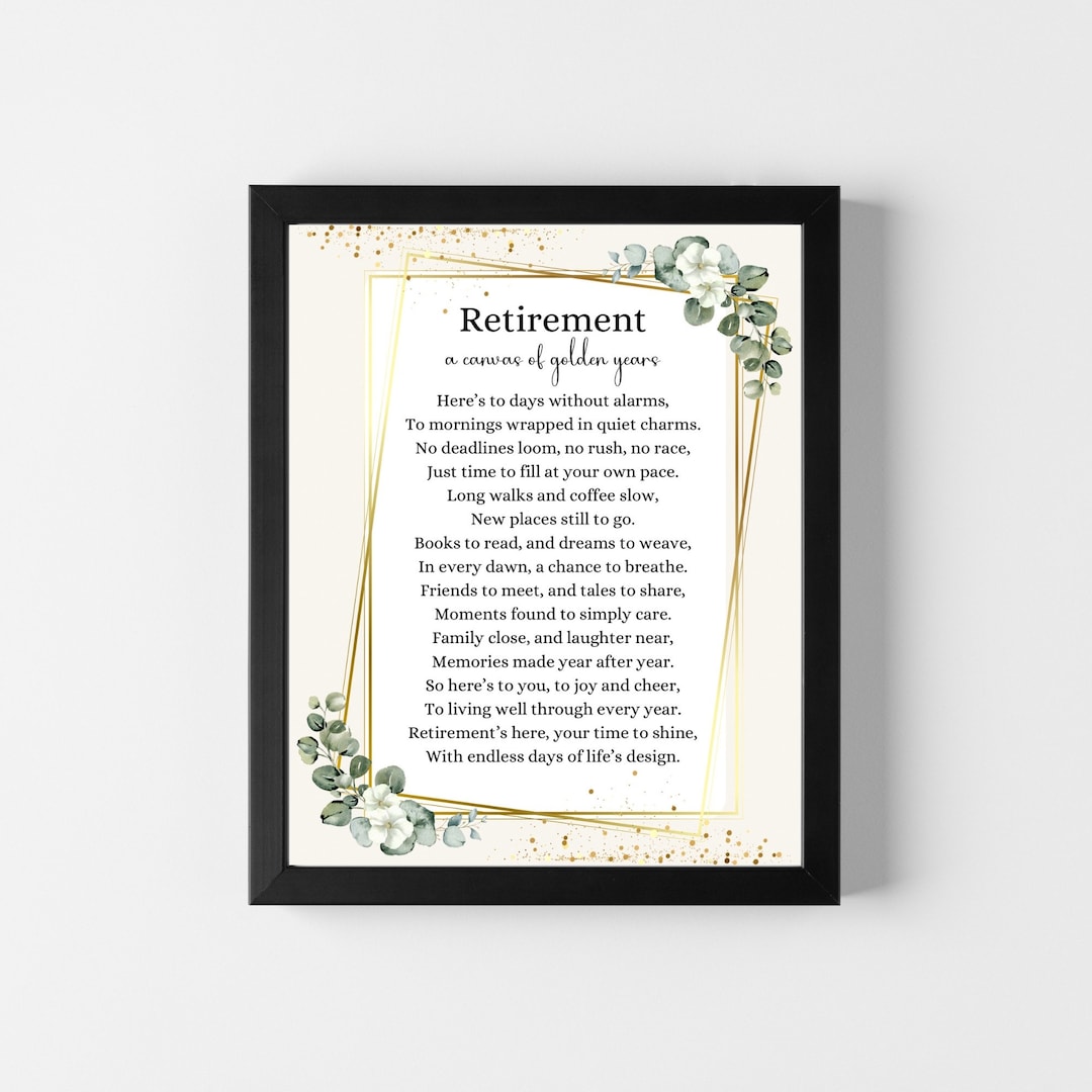 Retirement A Canvas of Golden Years, Poem, Retirement Gift Printable ...