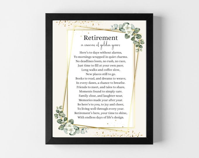Retirement Poem, DIGITAL DOWNLOAD, Retirement Gift, Retirement Present ...