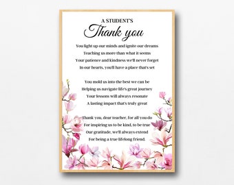 Teacher Thank You Poem Gift - Etsy