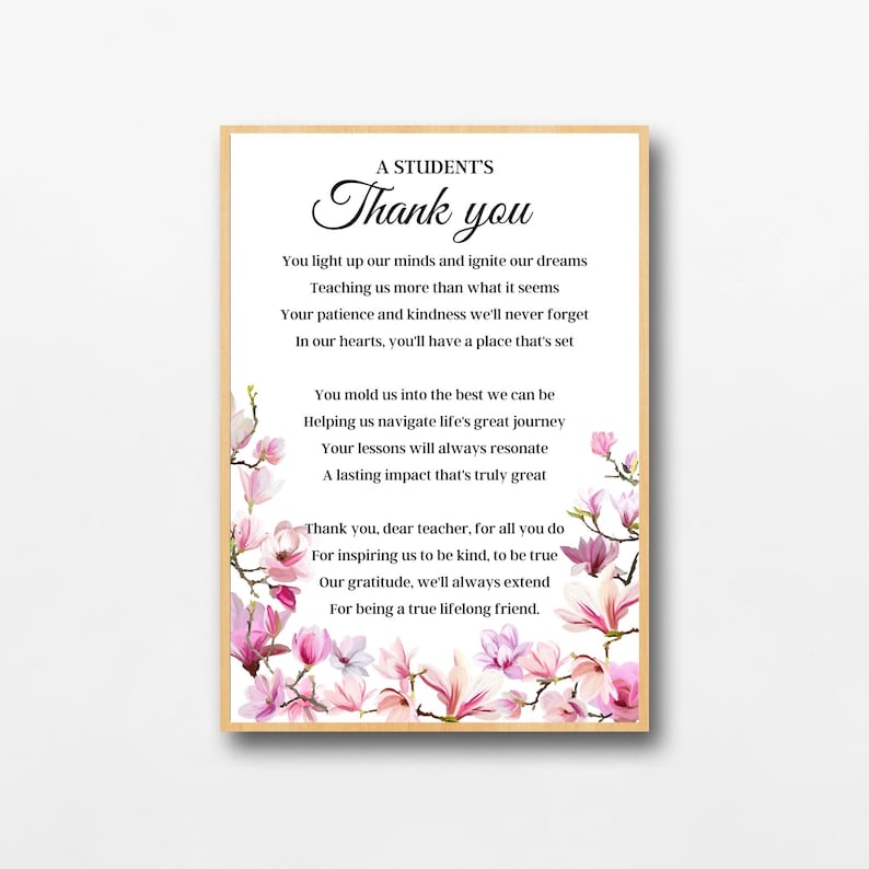 Teacher Appreciation Poem Print: Student Thank You Gift (digital ...