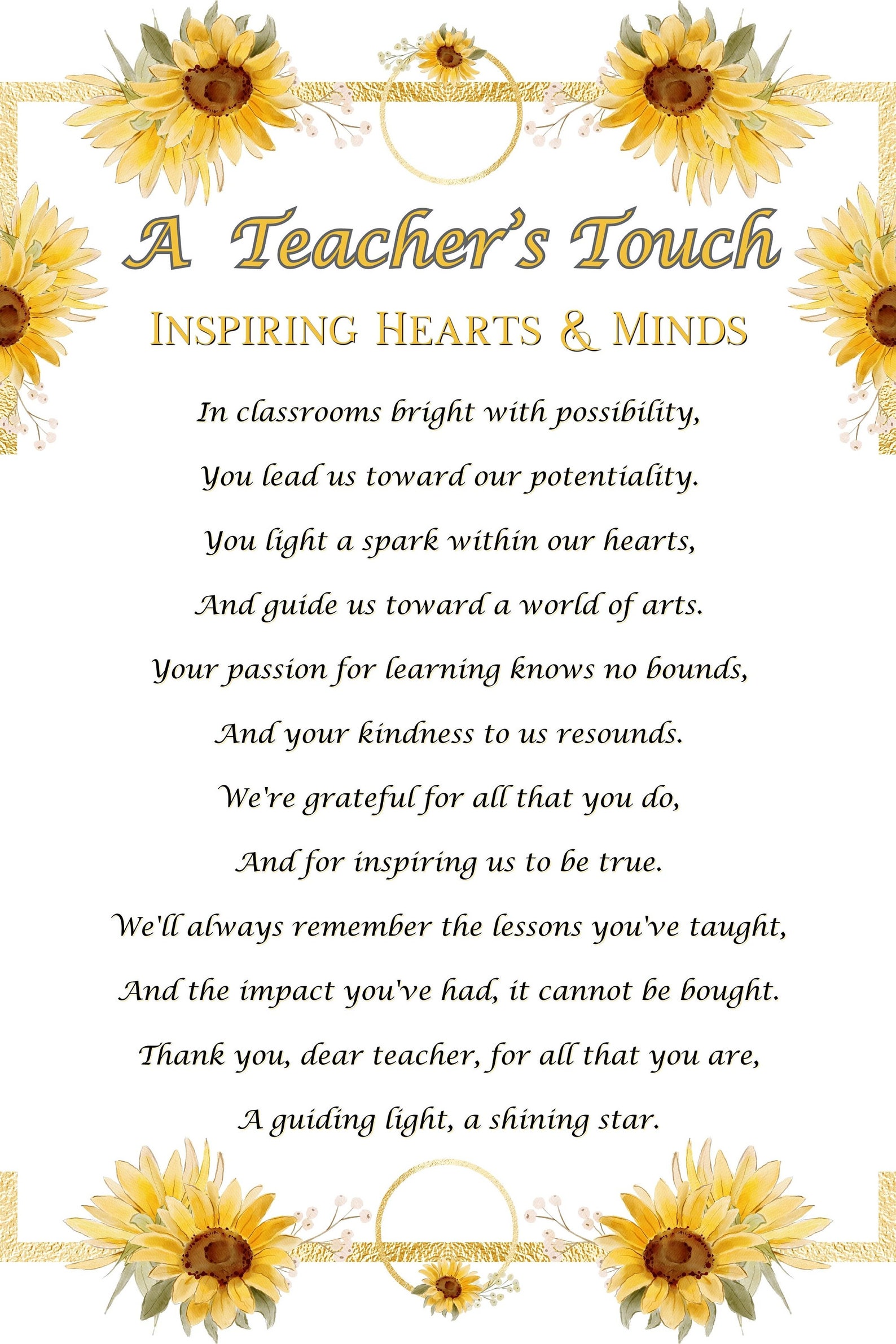 Sunflower Teacher Poem Print: Appreciation Gift (digital Download) - Etsy