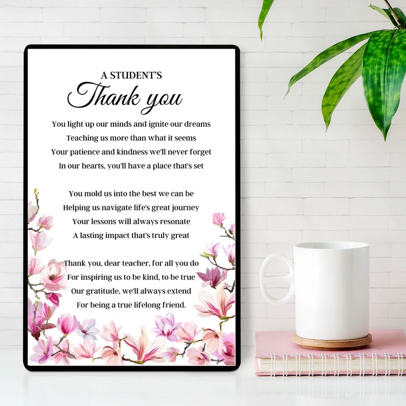 Teacher Appreciation Poem Print: Student Thank You Gift (digital ...