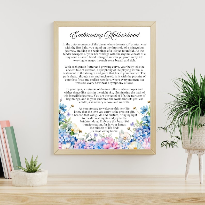 Embracing Motherhood Poem Print: Inspirational Pregnancy Gift (digital ...