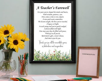 Teacher Retirement Poem, Teacher Goodbye Poem, Teacher Farewell ...