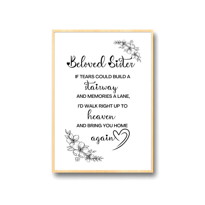Beloved Sister, Sister Remembrance Print, Grieving Loss of Sister, Loss ...