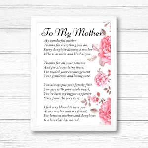 Mother Poem, Gift for Mother, Mother Poetry Wall Art, Mother Poem Print ...