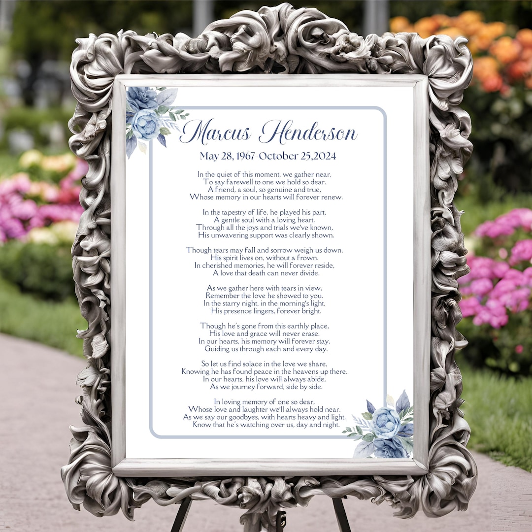 Personalised Funeral Grief Poem, Funeral Poem for Him, Bereavement Poem ...