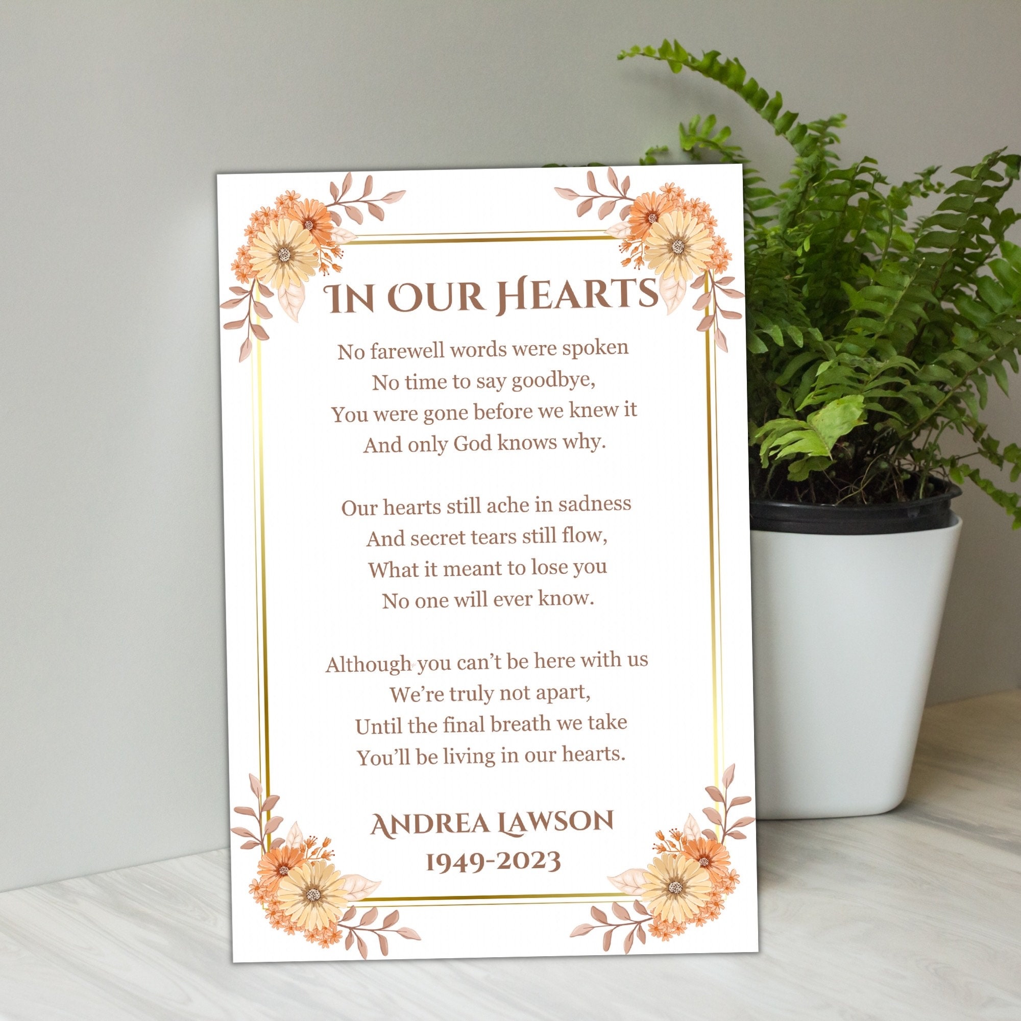 Personalized Memorial Poem Print: Bereavement Gift (digital Download ...