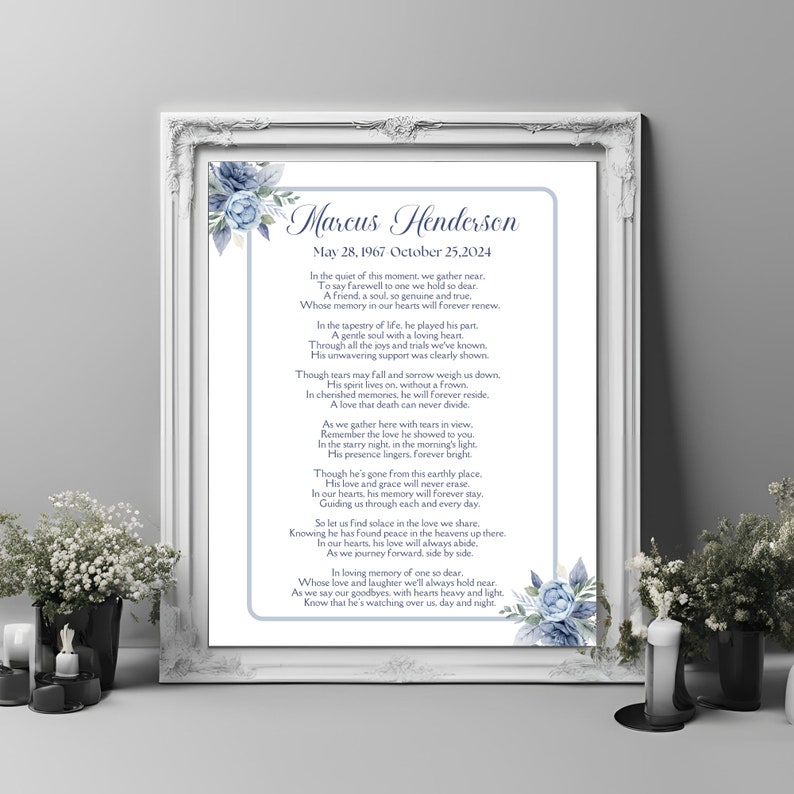 Personalised Funeral Grief Poem, Funeral Poem for Him, Bereavement Poem ...