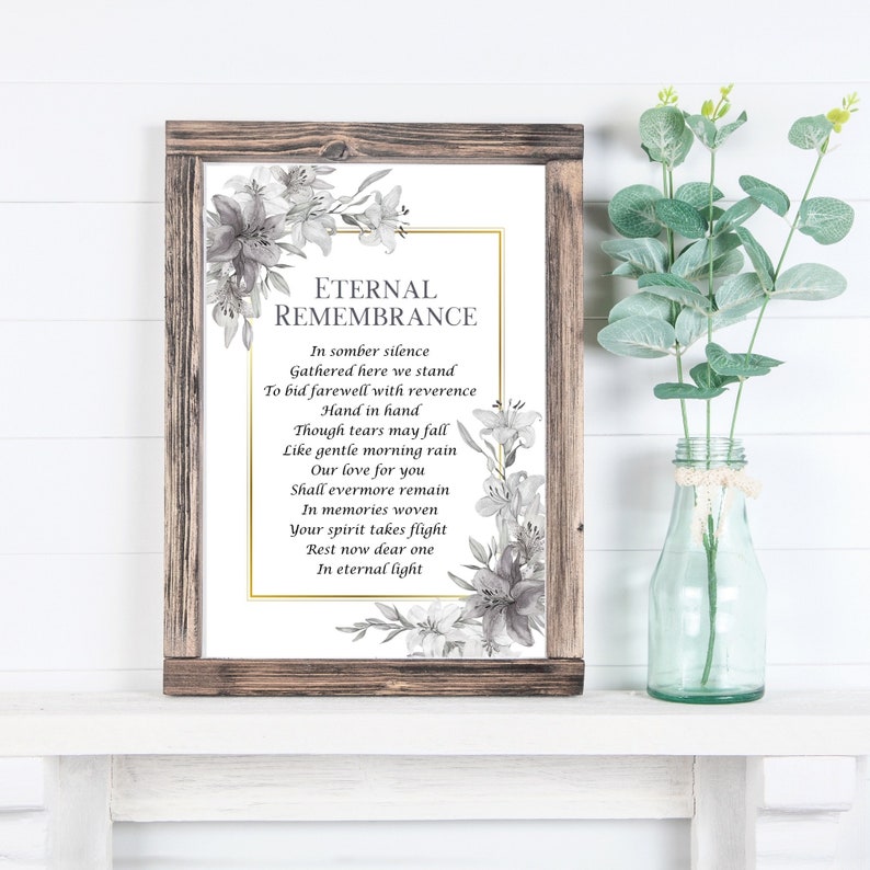 Eternal Remembrance, Printable Grief Quote, Funeral Poem Sign ... Eternal Remembrance, Printable Grief Quote, Funeral Poem Sign ...