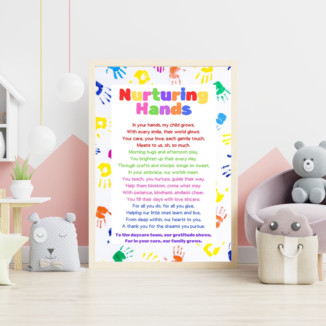 Nurturing Hands Poem for Daycare Childcare Educators, Pre School Kindy ...