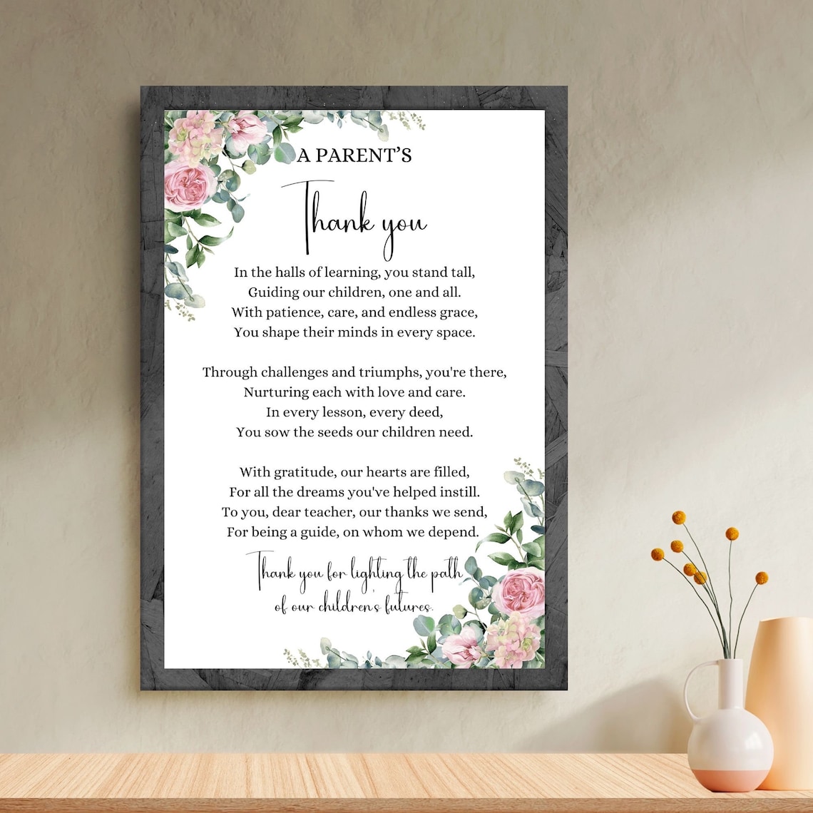 Teacher Appreciation Gift: Parent's Thank You Poem (digital Download ...