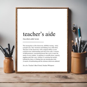 Teacher's Aide Definition Print, Teachers Aide Gift, Teacher ...