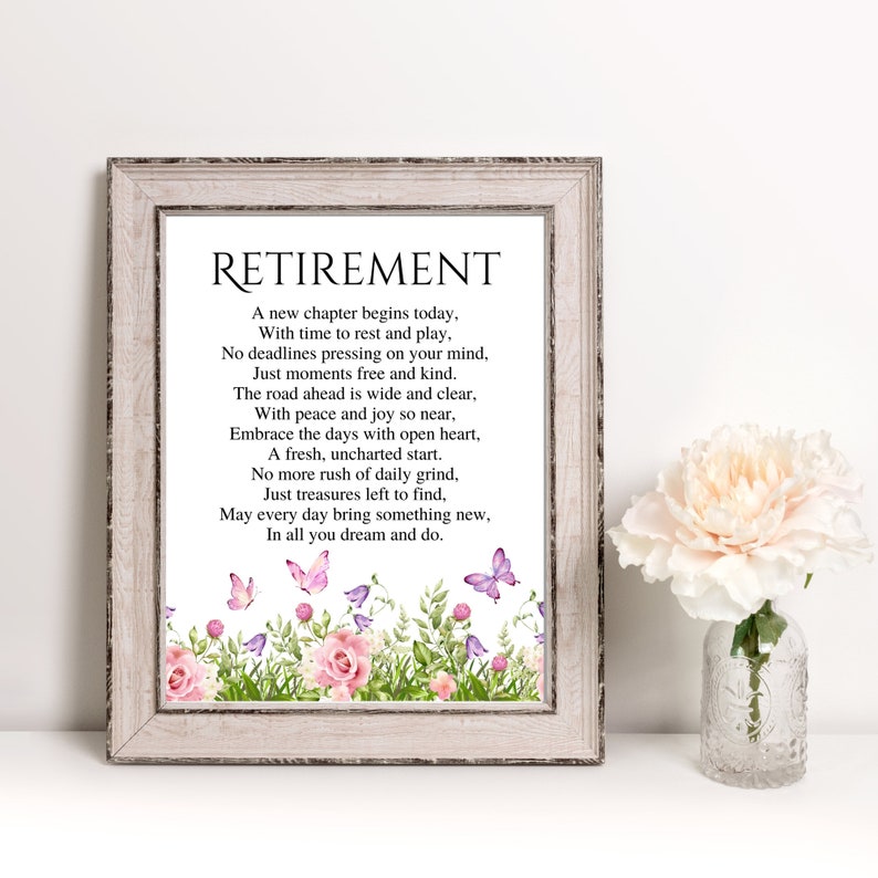 Retirement Poem Printable: Floral Gift for Coworker, Teacher (digital ...