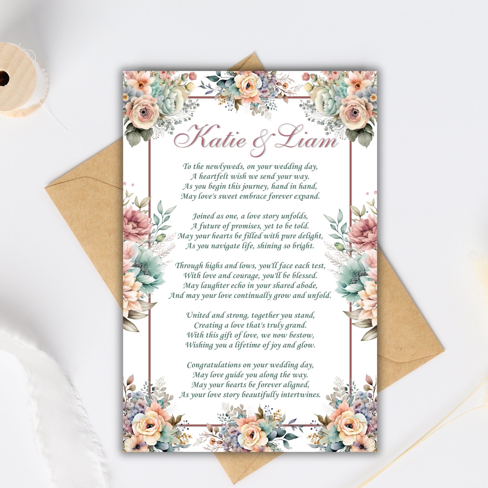 Personalised Wedding Gift, Wedding Poem, Printable Wedding Gift for ...