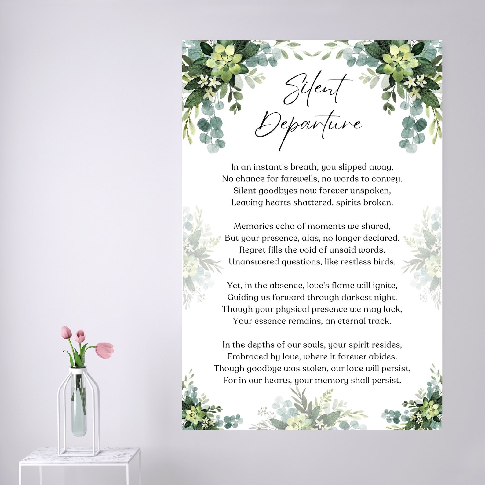 Bereavement Poem Print: Silent Departure Memorial Art (digital Download ...