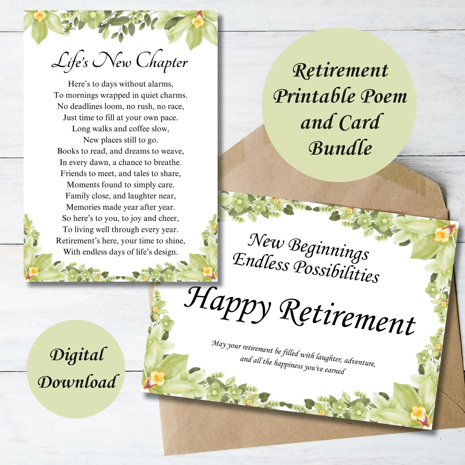 Printable Retirement Poem and Card Bundle, Life's New Chapter ...