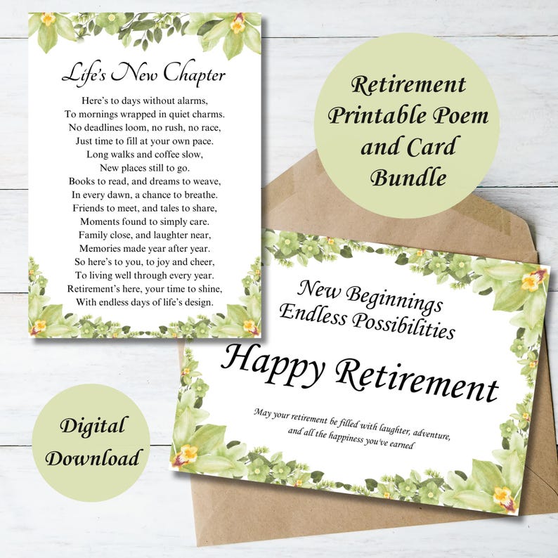 Printable Retirement Poem and Card Bundle, Life's New Chapter ...