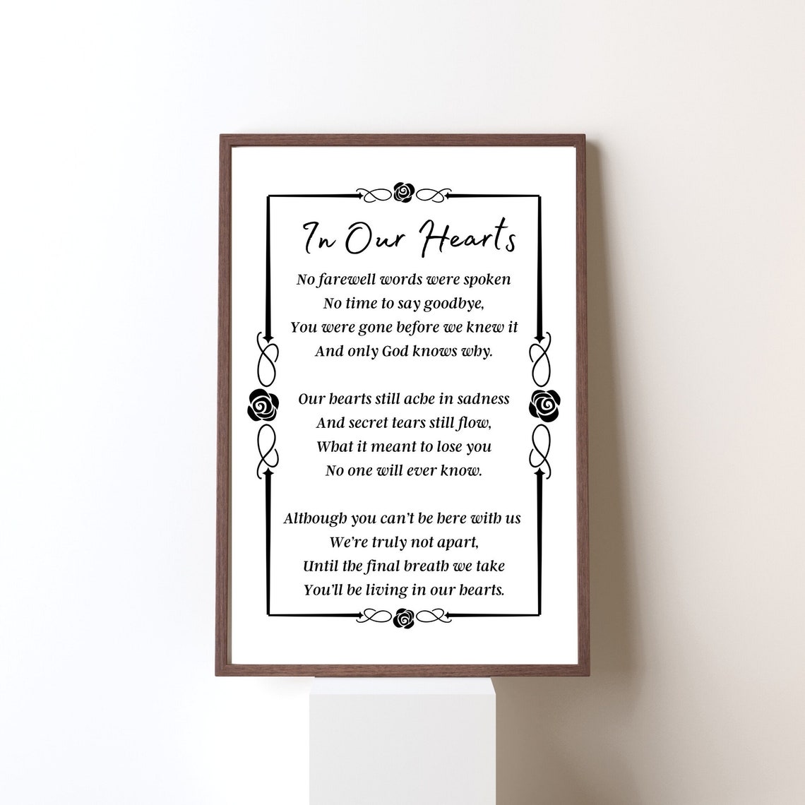 In Our Hearts, Bereavement Poem Wall Art, Funeral Poem, Memorial Poem ...