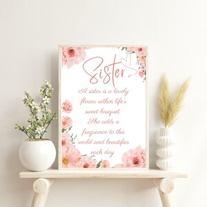 Sister Poem Wall Art Print, Poem for Sister, Floral Flowers Quote ...