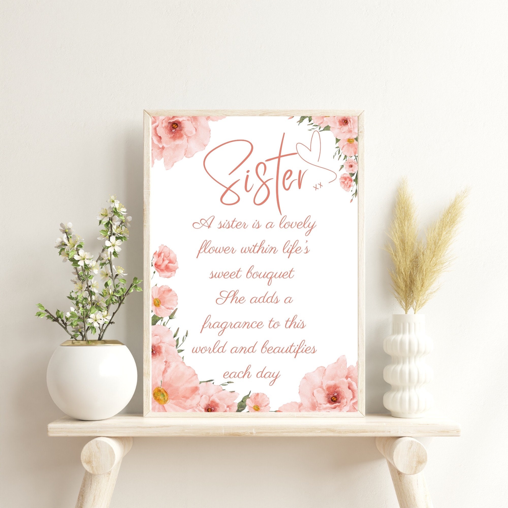 Sister Poem Wall Art Print, Poem for Sister, Floral Flowers Quote ...