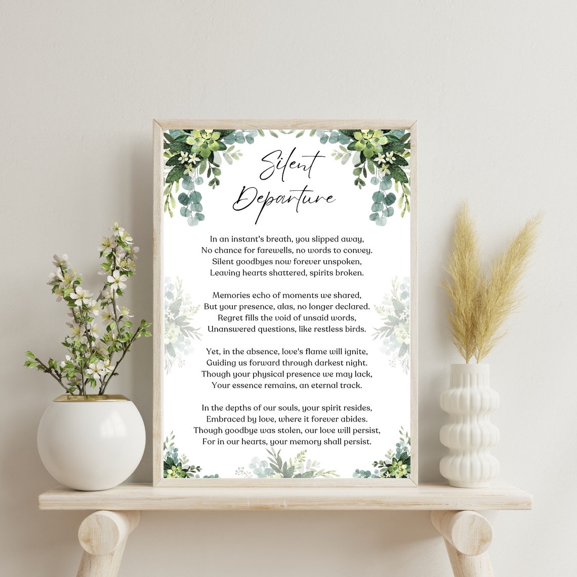 Silent Departure, Bereavement Poem Wall Art, Funeral Poem, Memorial ...