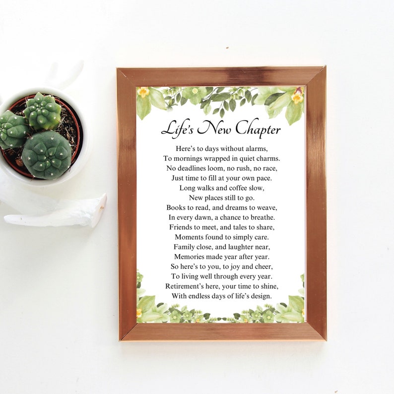 Printable Retirement Poem and Card Bundle, Life's New Chapter ...