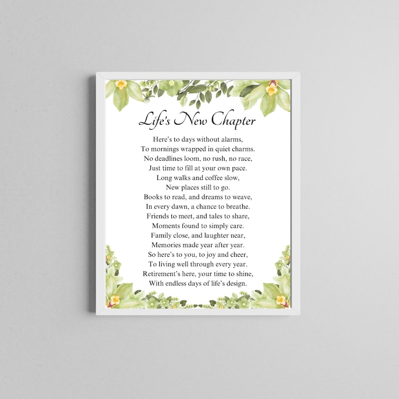 Retirement Poem Printable: Life's New Chapter (digital Download) - Etsy