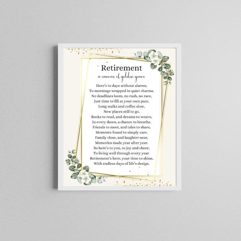 Retirement A Canvas of Golden Years, Poem, Retirement Gift Printable ...