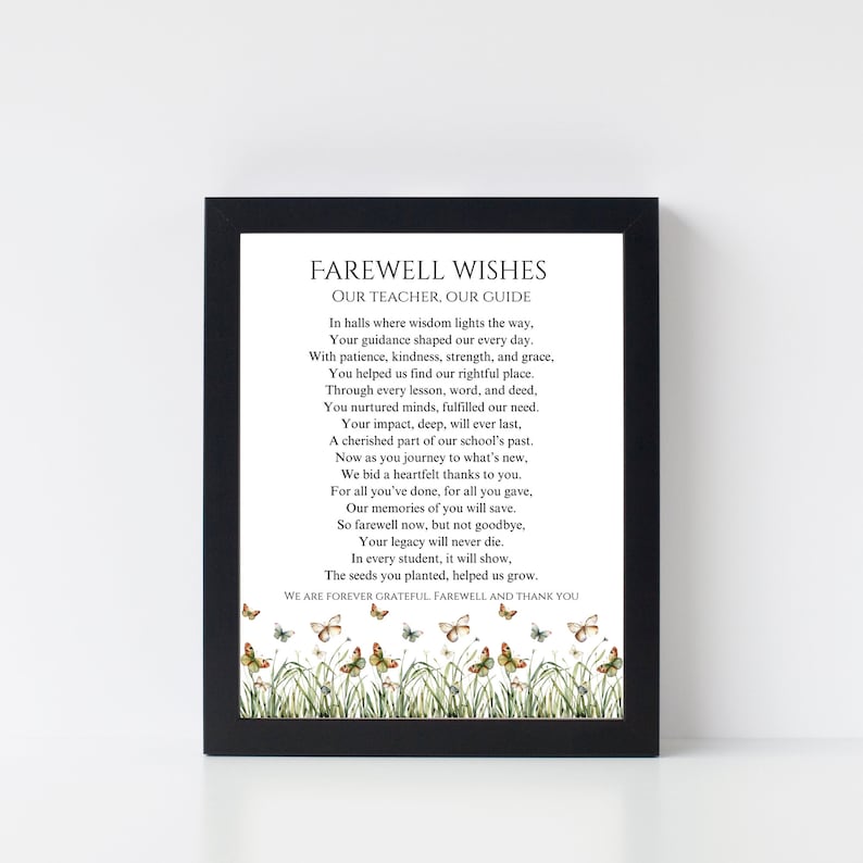 Farewell Wishes Teacher Printable Poem, Teacher Goodbye Poem, Teacher ...