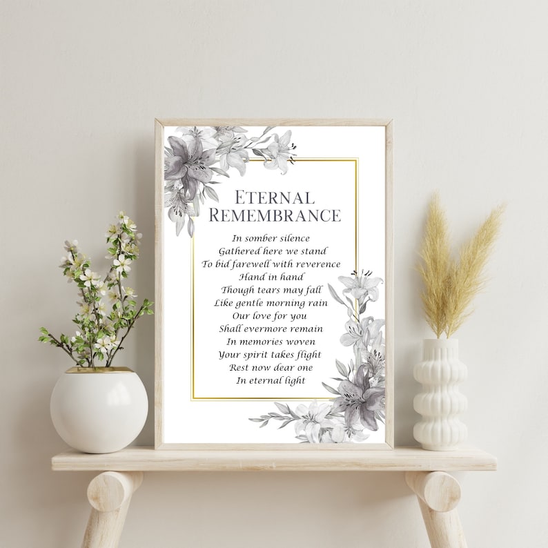 Eternal Remembrance, Printable Grief Quote, Funeral Poem Sign ... Eternal Remembrance, Printable Grief Quote, Funeral Poem Sign ...