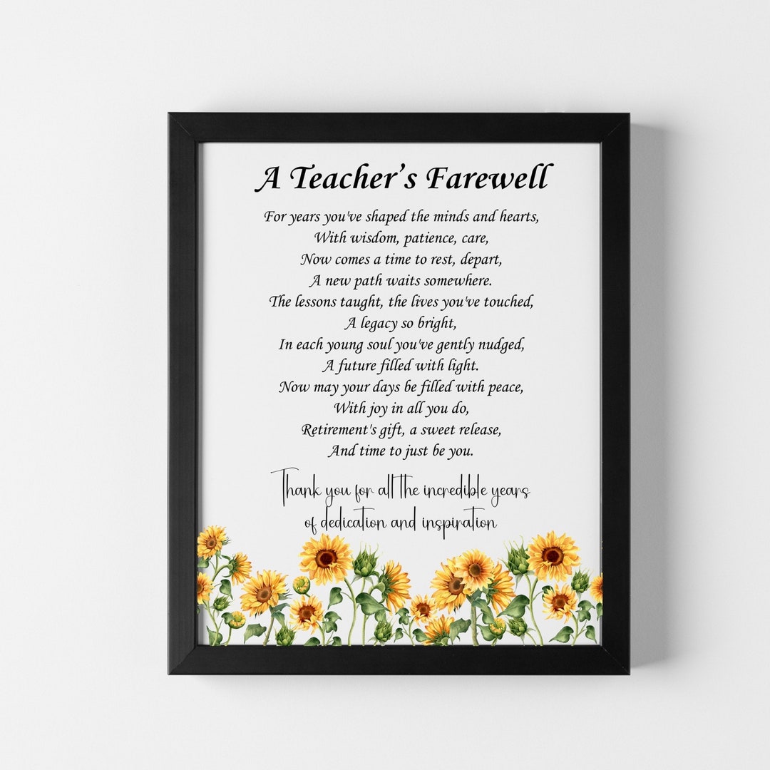 Teacher Retirement Poem, Teacher Goodbye Poem, Teacher Farewell ...