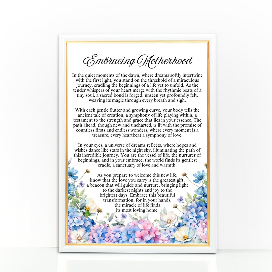 Embracing Motherhood Poem Print: Inspirational Pregnancy Gift (digital ...