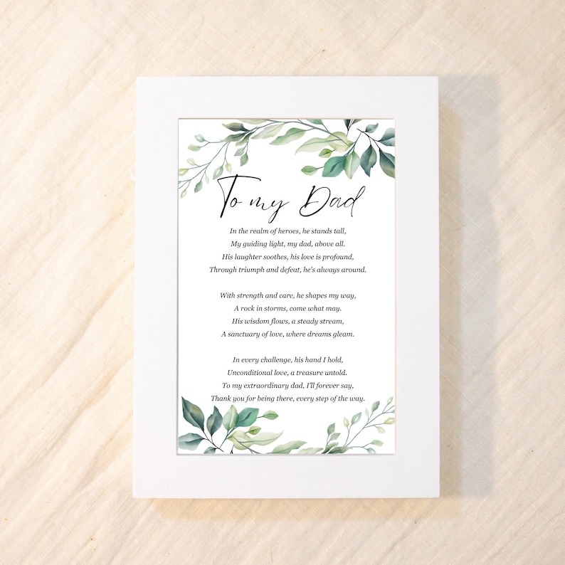 Father Poem Print, to My Dad Poem, Gift for Dad, Father’s Day Gift, Dad ...