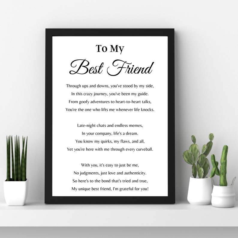 Best Friend Poem, Gift for Best Friend, Best Friend Printable Wall Art ...