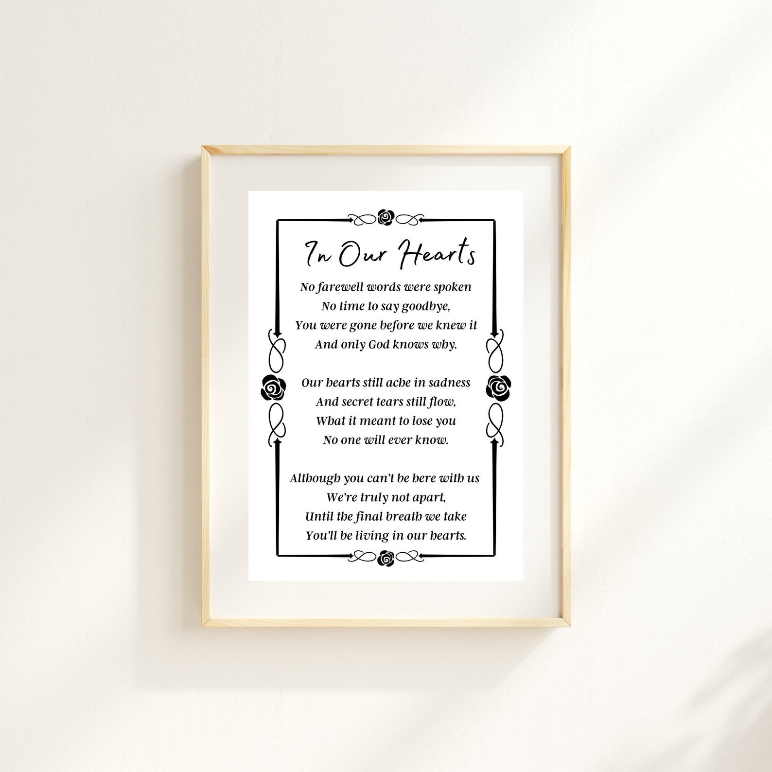 In Our Hearts, Bereavement Poem Wall Art, Funeral Poem, Memorial Poem ...