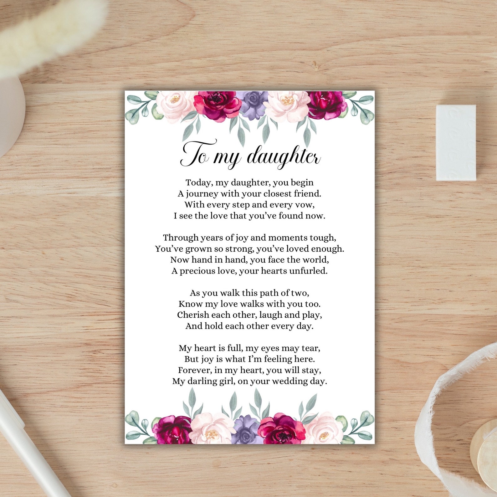 Poem for Daughter on Her Wedding Day, Wedding Day Gift, Gift for Bride ...