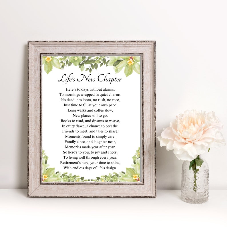 Retirement Poem Printable: Life's New Chapter (digital Download) - Etsy