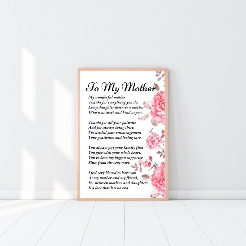 Mother Poem, Gift for Mother, Mother Poetry Wall Art, Mother Poem Print ...