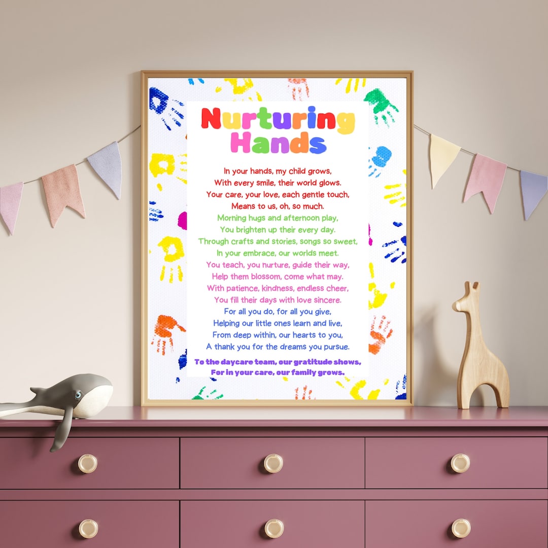 Nurturing Hands Poem for Daycare Childcare Educators, Pre School Kindy ...