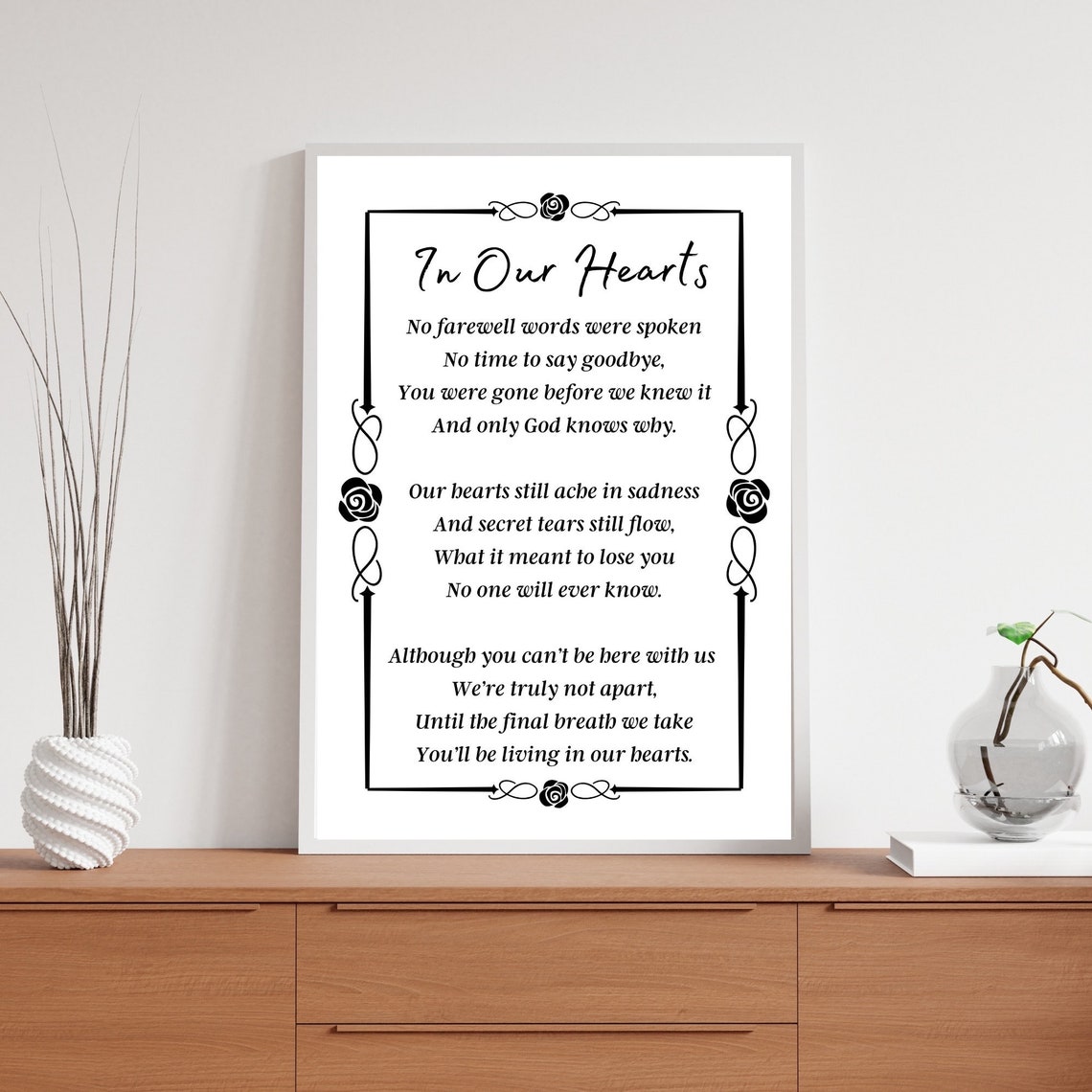 In Our Hearts, Bereavement Poem Wall Art, Funeral Poem, Memorial Poem ...