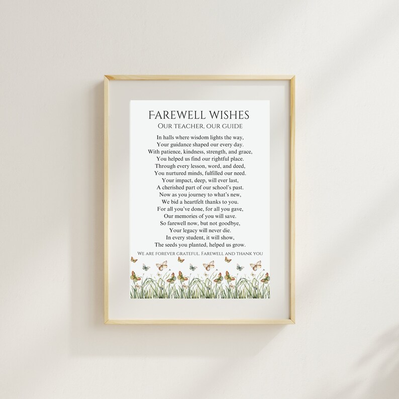 Farewell Wishes Teacher Printable Poem, Teacher Goodbye Poem, Teacher ...