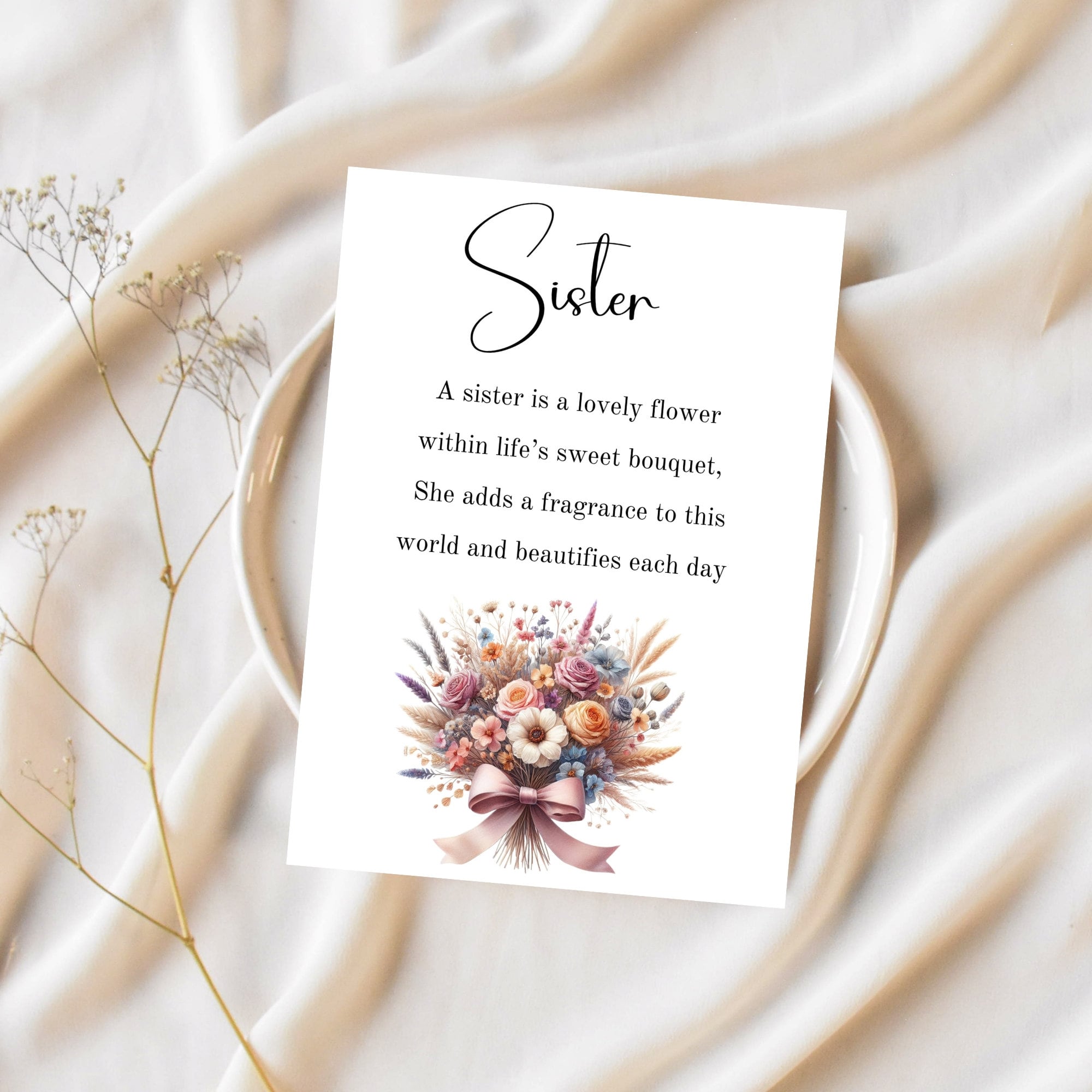 Printable Sister Poem Card, Card for Sister, Gift for Sister, Birthday Poem Card Sister ...