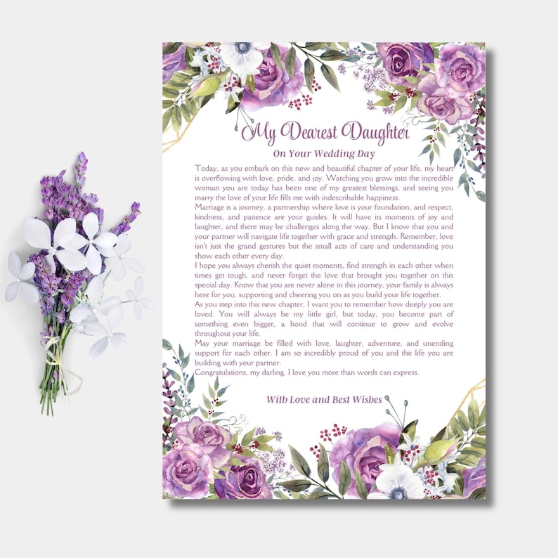 Daughter Wedding Day Letter: Wedding Blessings Gift (digital Download ...