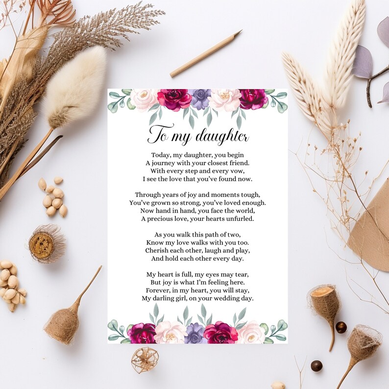 Poem for Daughter on Her Wedding Day, Wedding Day Gift, Gift for Bride ...