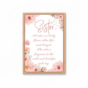 Sister Poem Wall Art Print, Poem for Sister, Floral Flowers Quote ...
