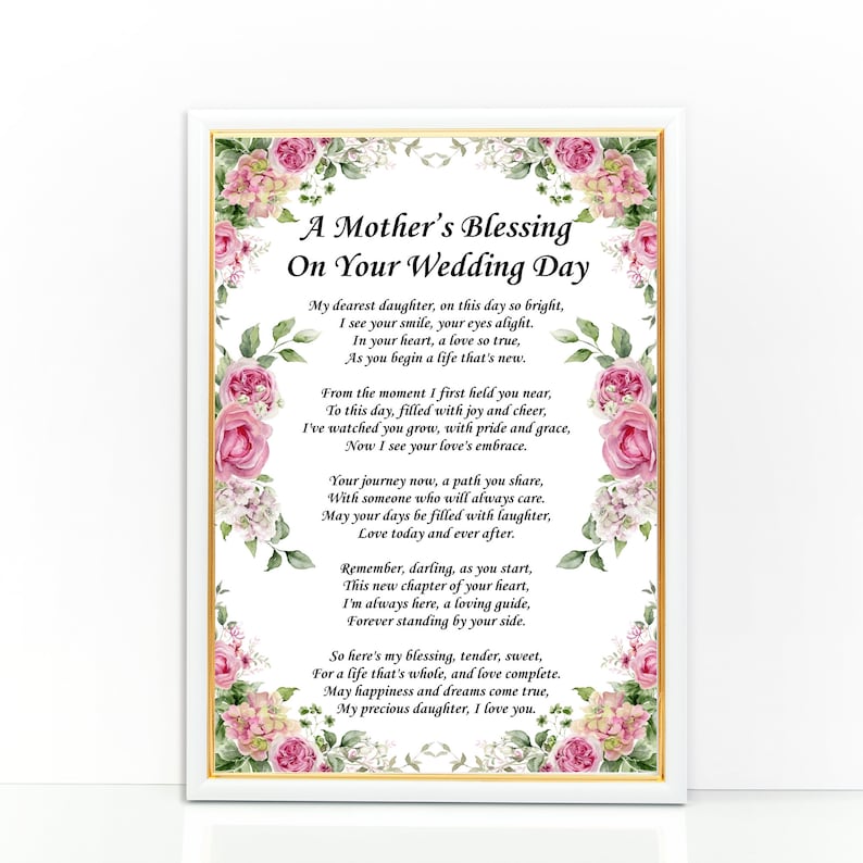 A Mother's Blessing on Your Wedding Day, Poem Print for Daughter on Her ...