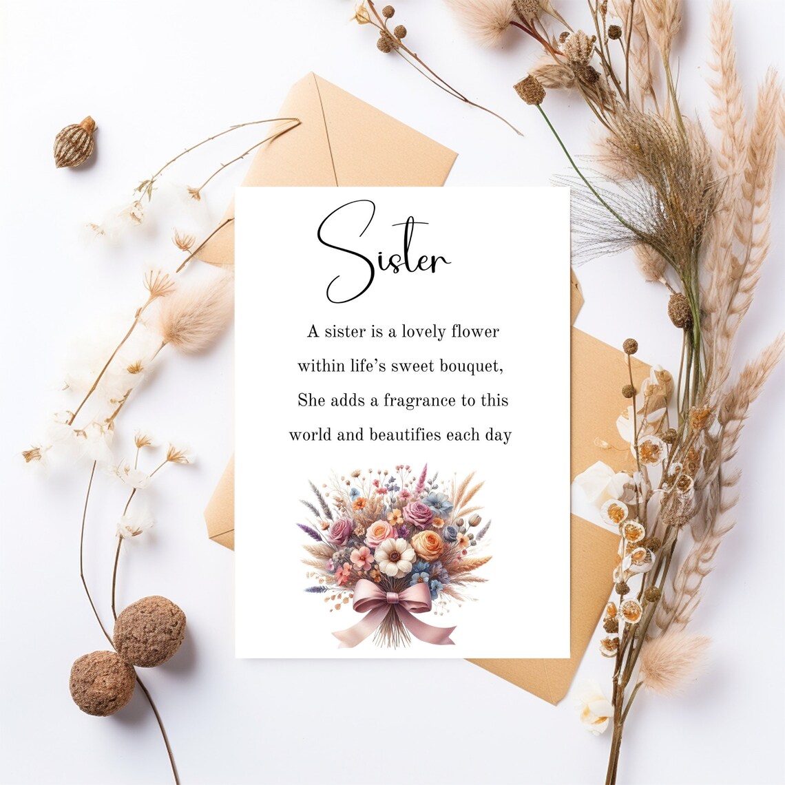 Printable Sister Poem Card, Card for Sister, Gift for Sister, Birthday ...